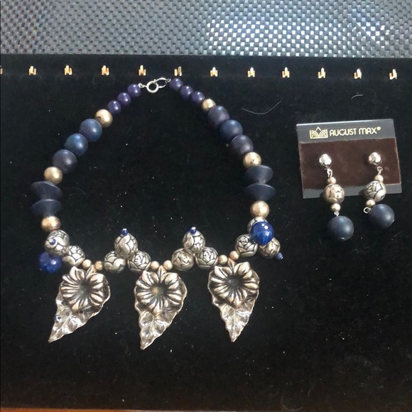 August Max | Jewelry | August Max Silver And Blue Ornate Necklace ...